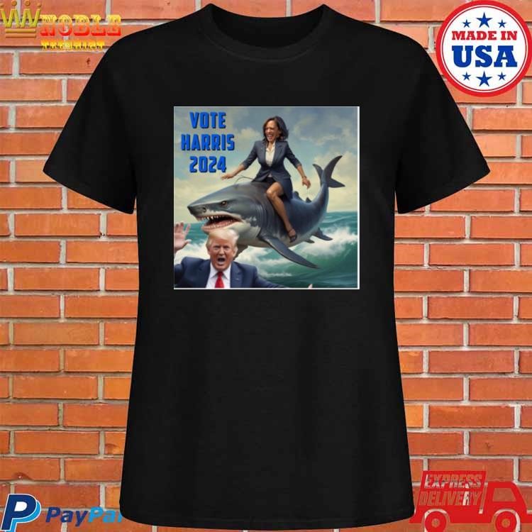 Official Vote Harris 2024 Donald Trump and Kamala Harris riding a shark ...