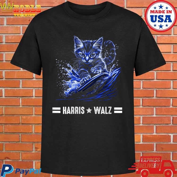Official Blue cats wave for Kamala Harris tim walz walz surfing cat T ...