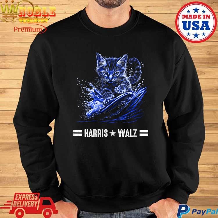 Official Blue cats wave for Kamala Harris tim walz walz surfing cat T ...